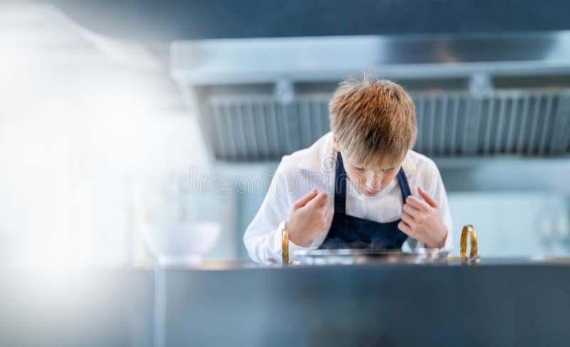 Young Chef Cooking at Restaurant Kitchen Stock Photo - Image of ...