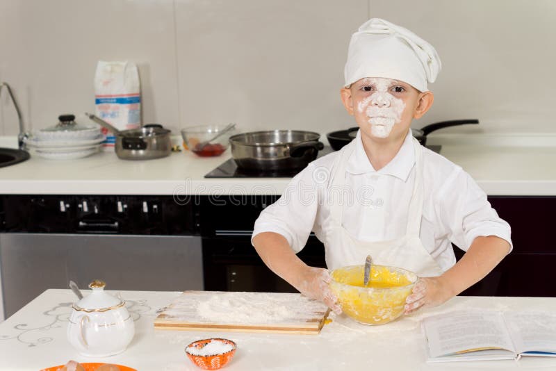 Young Chef with Flour on His Face Stock Image - Image of interior, cook ...