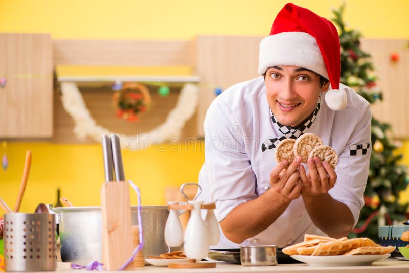 Young Chef Husband Working in Kitchen at Christmas Eve Stock Image ...