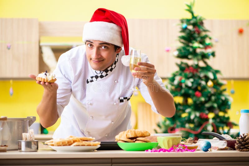 Young Chef Husband Working in Kitchen at Christmas Eve Stock Photo ...