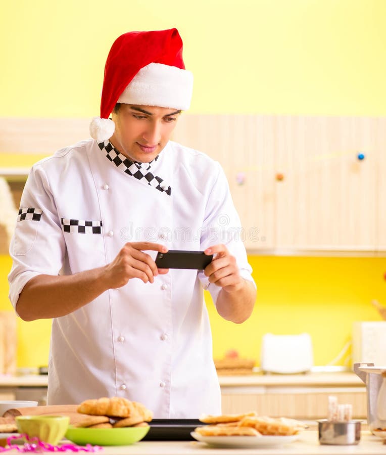 Young Chef Husband Working in Kitchen at Christmas Eve Stock Image ...