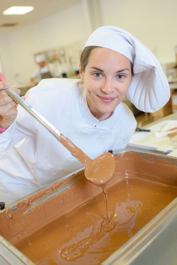 Young Chef and Melted Chocolate Stock Image - Image of scoop, dessert ...