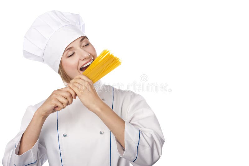 Young Chef in the Studio. White Background Stock Image - Image of ...