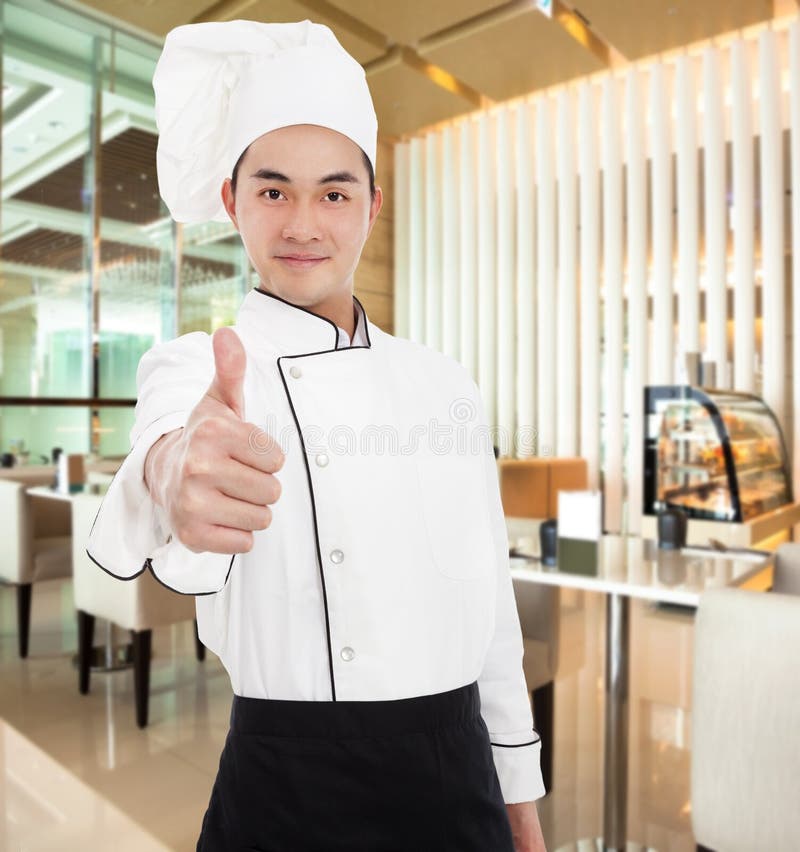 Young Chef with Thumb Up Gesture Stock Photo - Image of smile ...