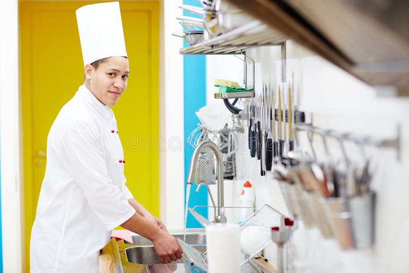 Chef washing hands stock photo. Image of sink, young - 112973102