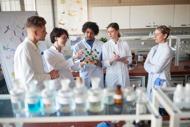 Young Chemical Students Learning on Molecule Model in the University ...