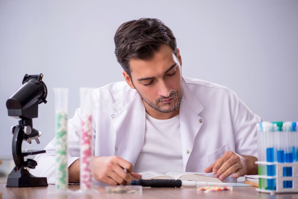 Young Male Chemist in Front of White Board Stock Image - Image of ...