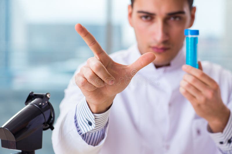 The Young Chemist Pressing Virtual Buttons in Lab Stock Image - Image ...