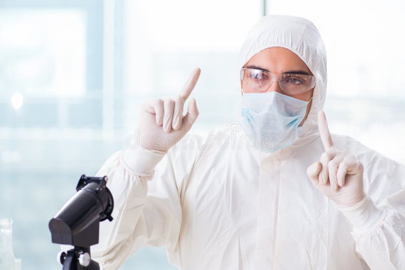 The Young Chemist Pressing Virtual Buttons in Lab Stock Photo - Image ...