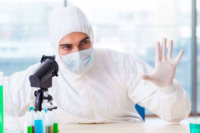 The Young Chemist Pressing Virtual Buttons in Lab Stock Photo - Image ...