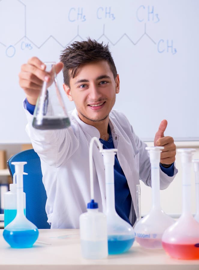 Young Chemist Sitting in the Lab Stock Image - Image of flask, chemical ...