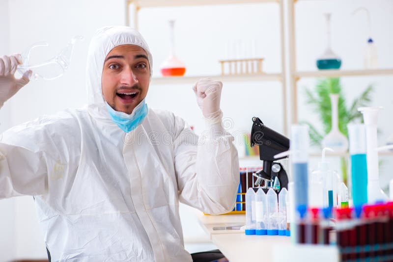 The Young Chemist Student Working in Lab on Chemicals Stock Image ...