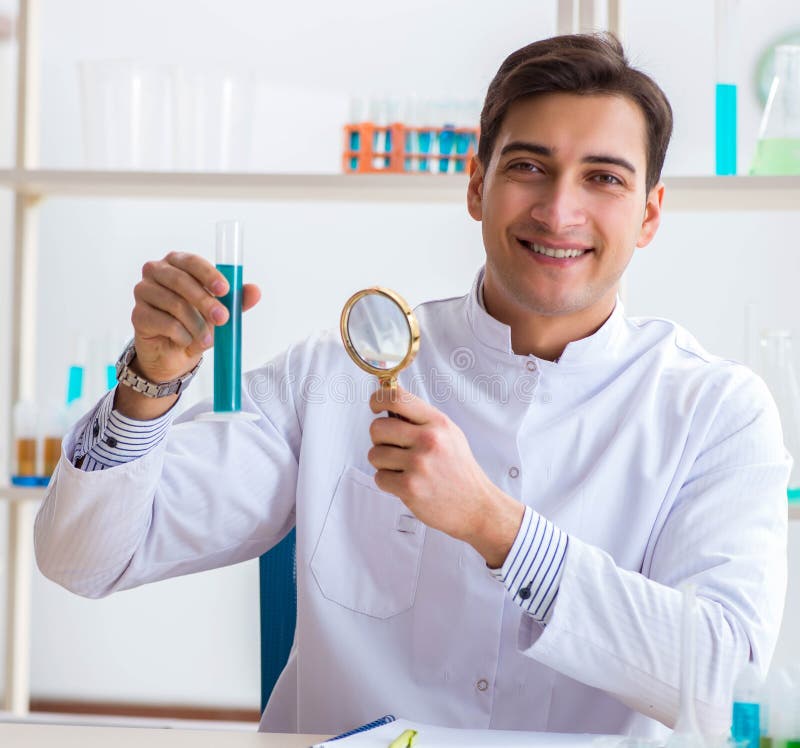 Young Chemist Student Working in Lab on Chemicals Stock Photo - Image ...