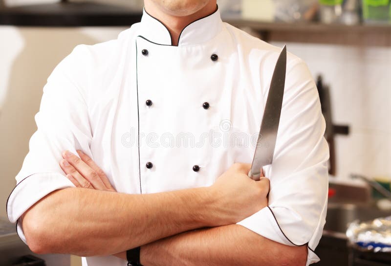 Young Chief Cook in Restaurant Stock Image - Image of uniform, knife ...