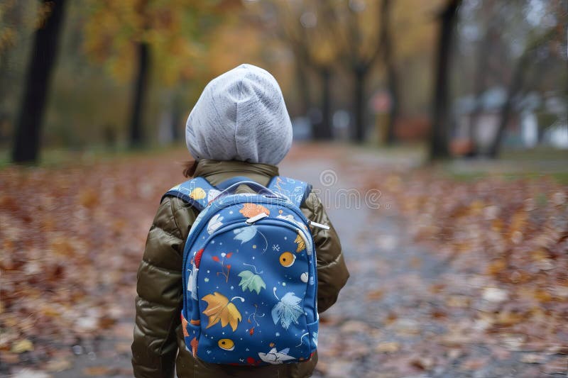 Young Child Backpack Walking Away Autumn Park Stock Photos - Free ...