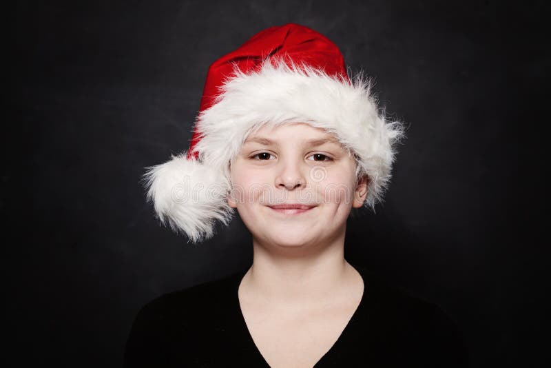 Young Child Boy in Santa Hat Stock Photo - Image of caucasian, santa ...