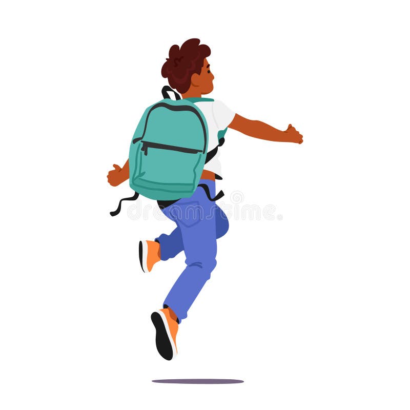 Young Child Boy Student with Backpack Skipping Towards the School with ...