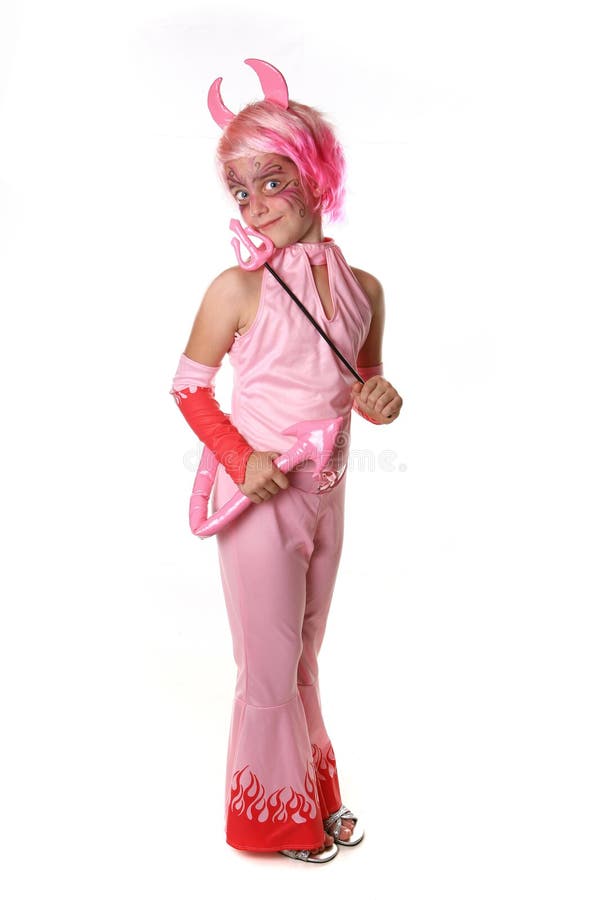 Young Child Dressed in a Pink Devil Costume Stock Image - Image of ...