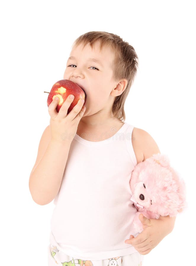 Young Child Eating an Apple Stock Photo - Image of green, childhood ...