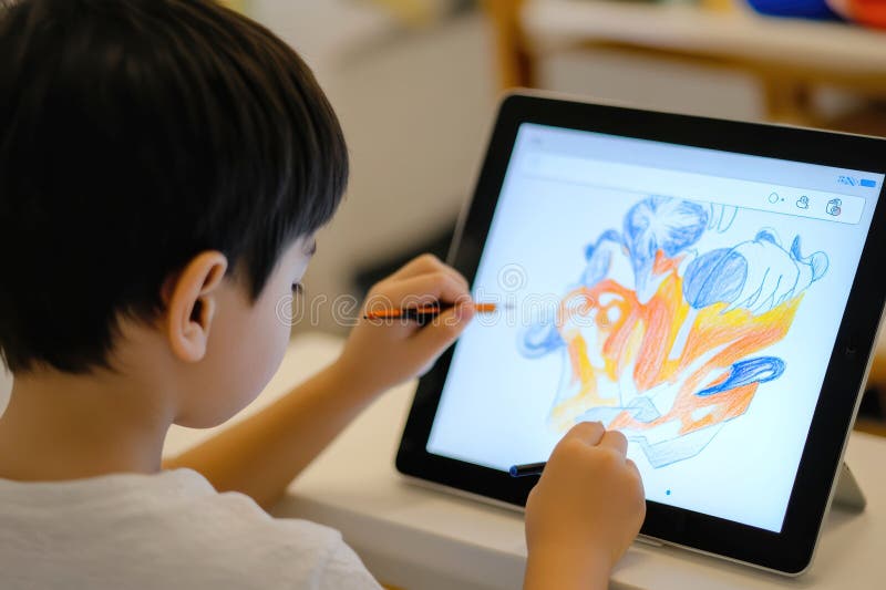 Child Drawing on Tablet with Stylus - Digital Art and Creativity in ...