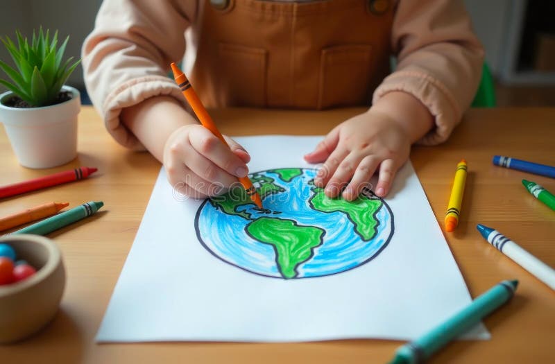 Child Coloring With Crayons