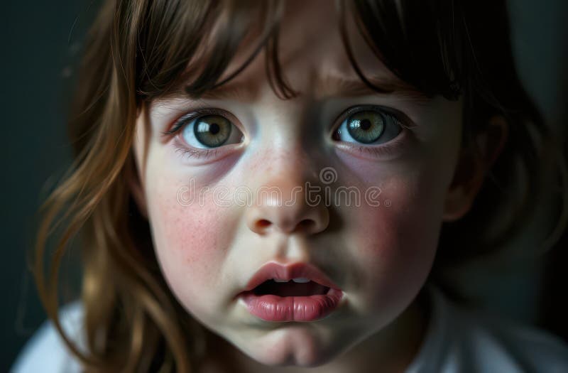 Young Child with Intense Expression Gazing Directly into the Camera ...