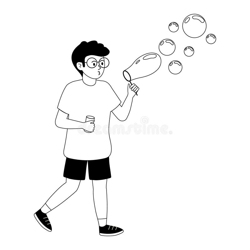 Child Blowing Bubbles with a Bubble Wand in a Playful Outdoor Setting ...