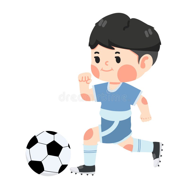 Kid Boy Playing Football Cartoon Stock Vector - Illustration of ...