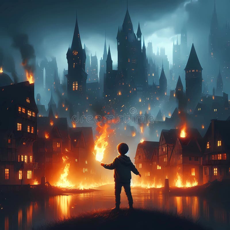 Young Boy Playing with Fire Stock Illustration - Illustration of hazard ...