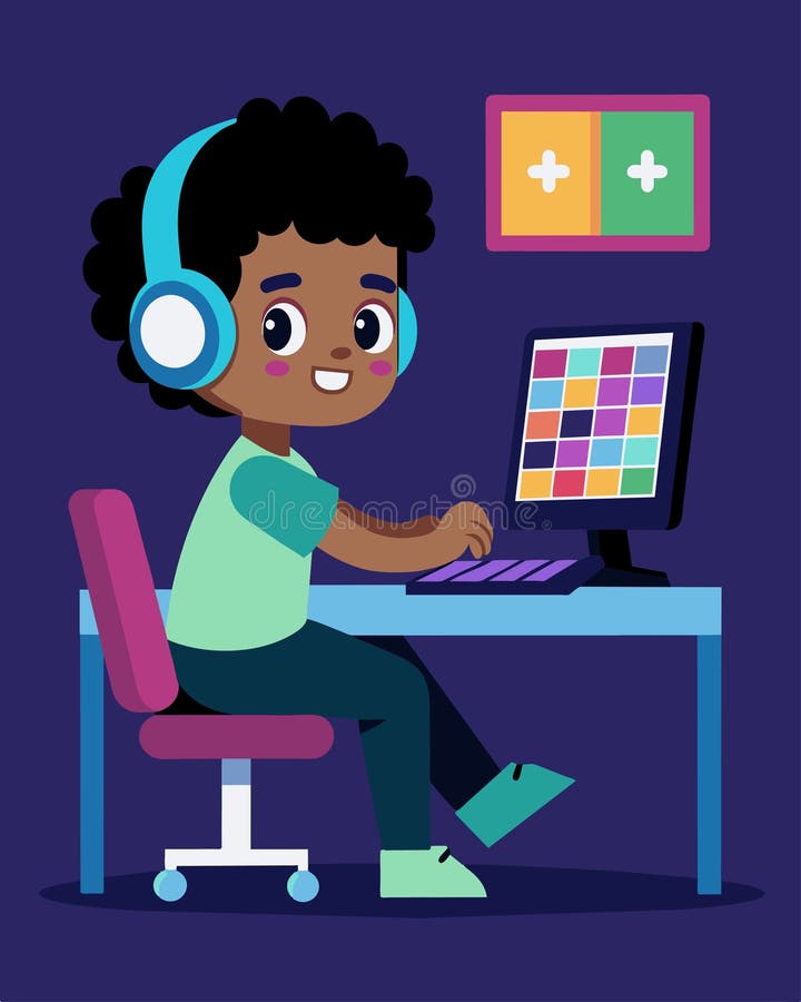 A Young Child Sitting at a Desk Intently Focused on Their Computer ...