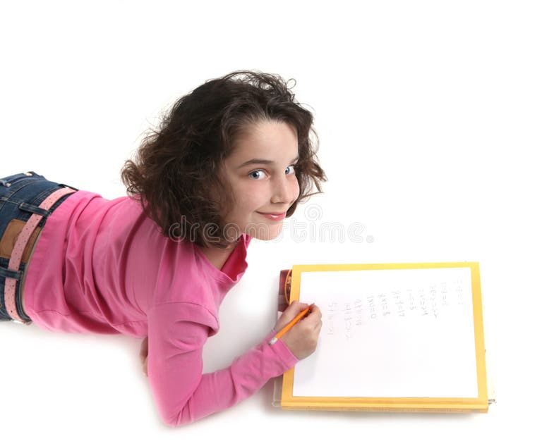 Young Child Writing Her Homework on Paper Stock Image - Image of happy ...