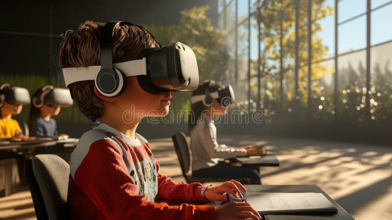 Young Children Engaged in Virtual Reality Learning Experience Stock ...