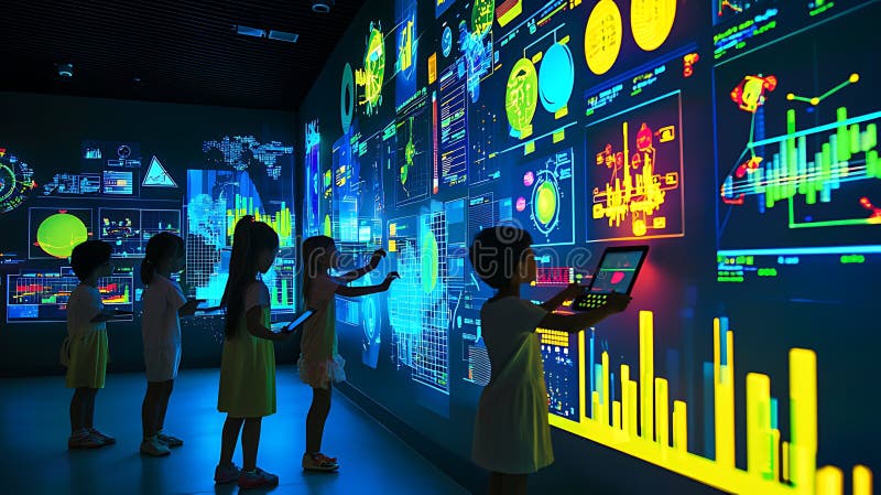 Young Children Interacting with a Large Screen Filled with Data and ...
