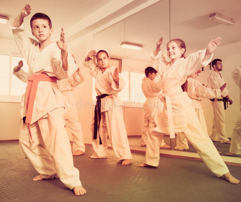 Young Children Practicing Karate Moves Stock Image - Image of ...