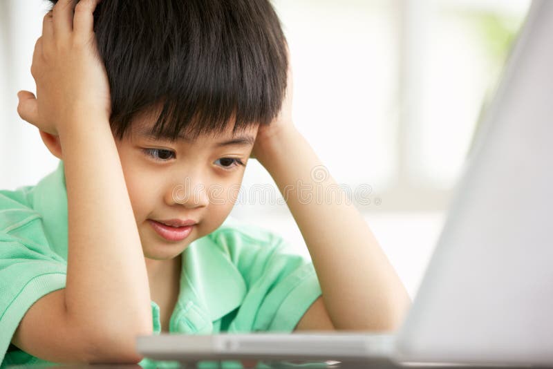 Chinese Grandfather and Grandson Using Laptop Stock Photo - Image of ...