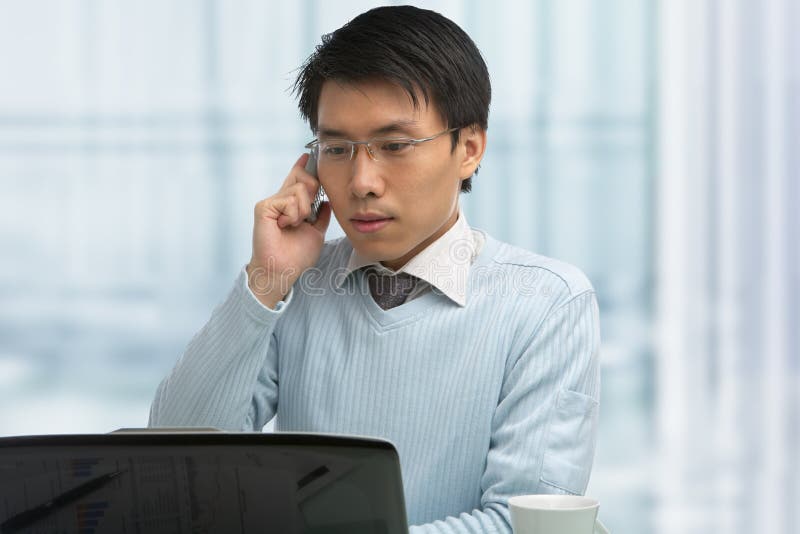 Young Chinese Man Using Laptop Stock Photo - Image of technology ...