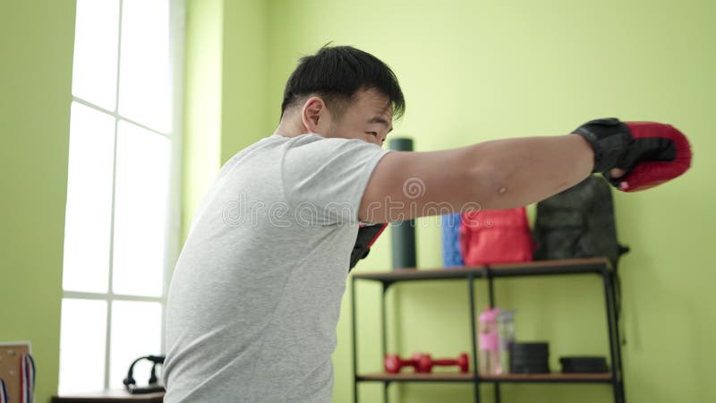 Young Chinese Man Boxing at Sport Center Stock Footage - Video of ...