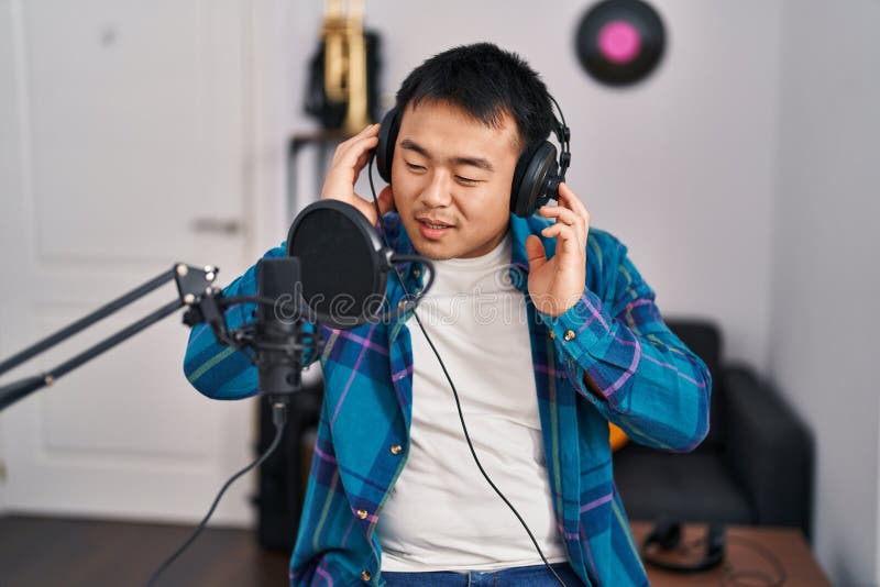 Young Chinese Man Singer Singing Song at Music Studio Stock Image ...