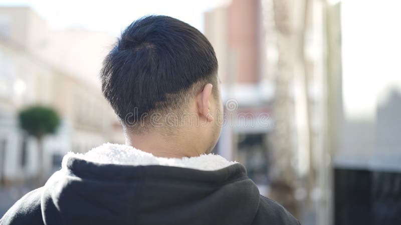 Young Chinese Man Standing on Back View at Street Stock Photo - Image ...