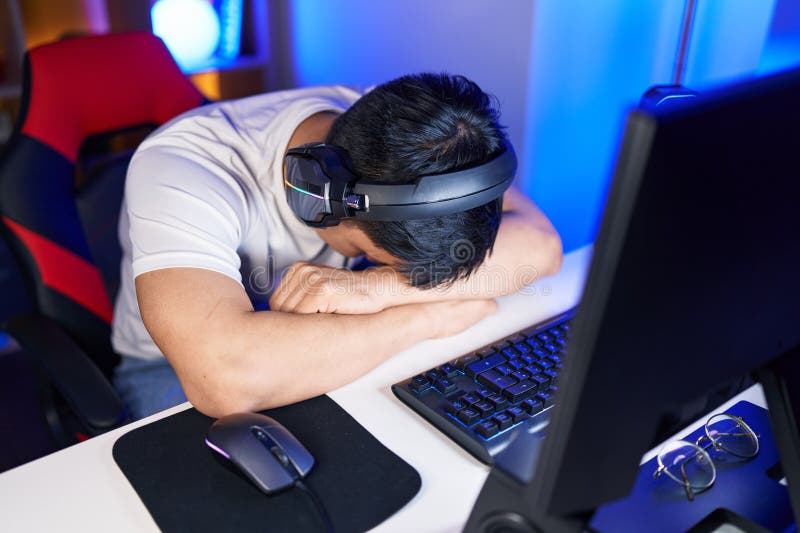 Young Chinese Man Streamer Stressed Using Computer at Gaming Room Stock ...