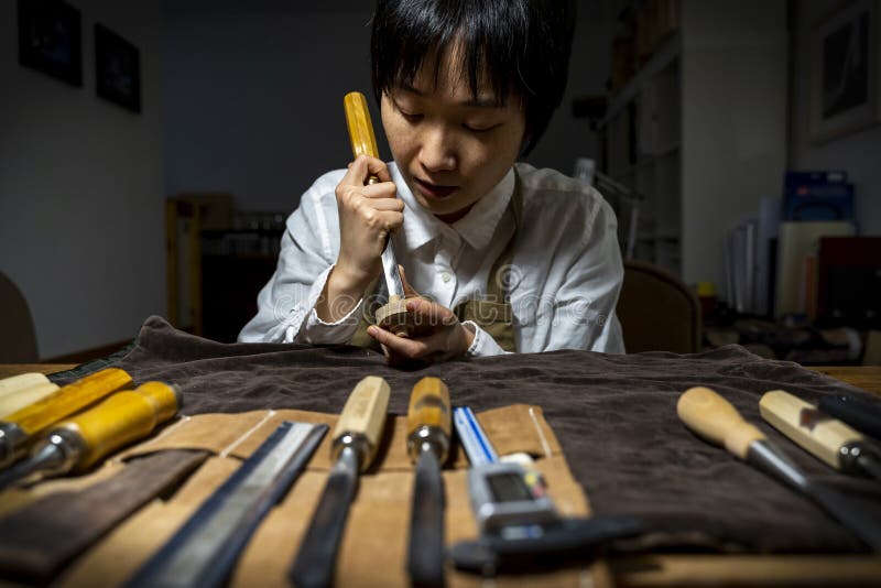 Young Chinese Violin Maker at Work in Her Workshop Stock Photo - Image ...