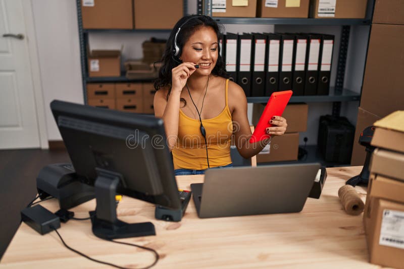 Young Chinese Woman Ecommerce Call Center Agent Working at Office Stock ...