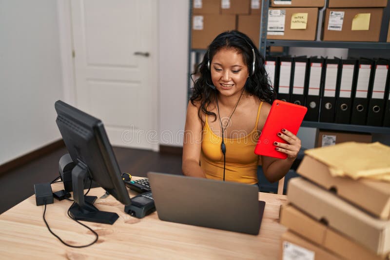 Young Chinese Woman Ecommerce Call Center Agent Working at Office Stock ...