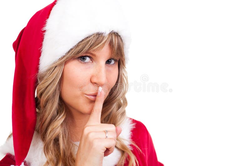 Young Christmas Woman is Doing Shh Stock Image - Image of laughing ...