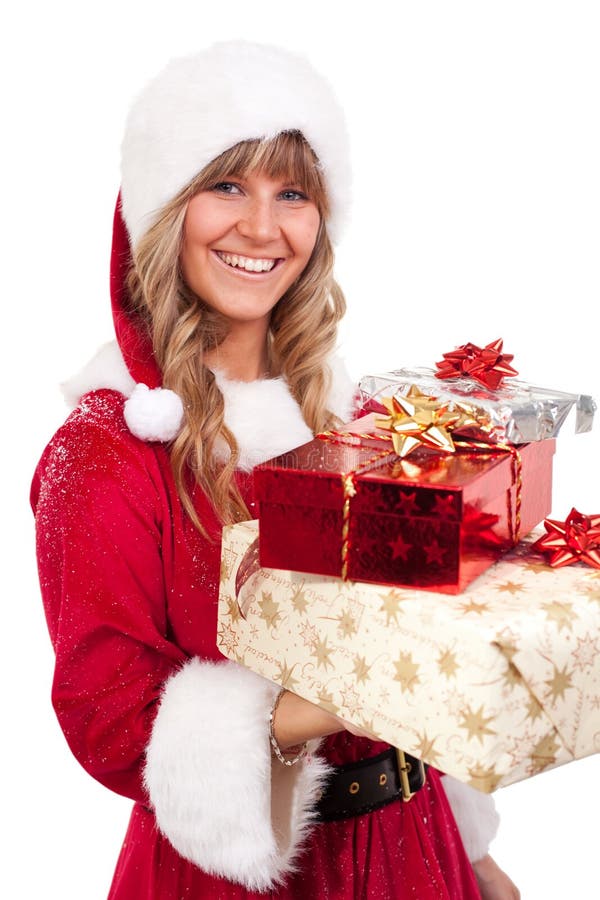 Young Christmas Woman with Some Present Stock Photo - Image of globes ...