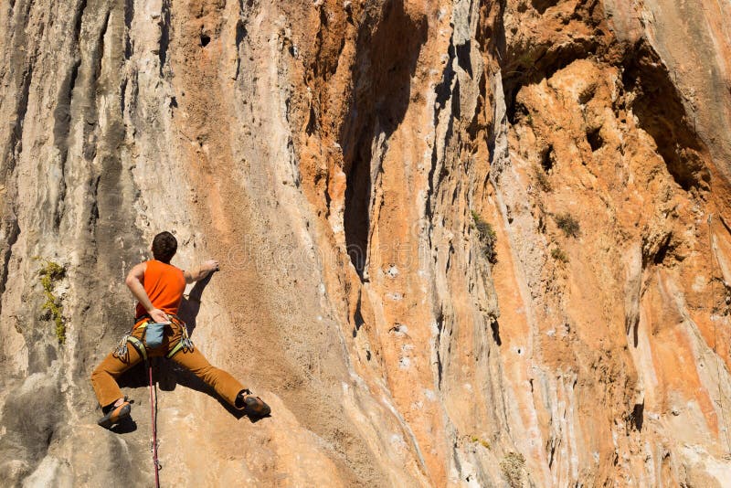 Young Climber Hanging by a Cliff Stock Image - Image of forest, courage ...