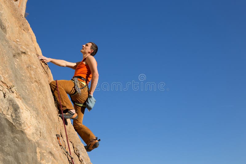 Young Climber Hanging by a Cliff Stock Image - Image of forest, courage ...