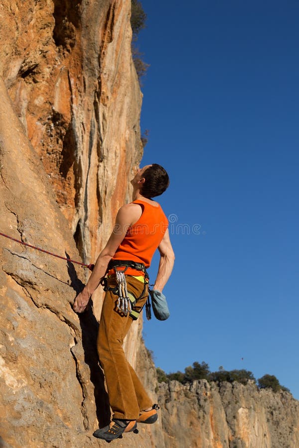 Young Climber Hanging by a Cliff Stock Image - Image of forest, courage ...