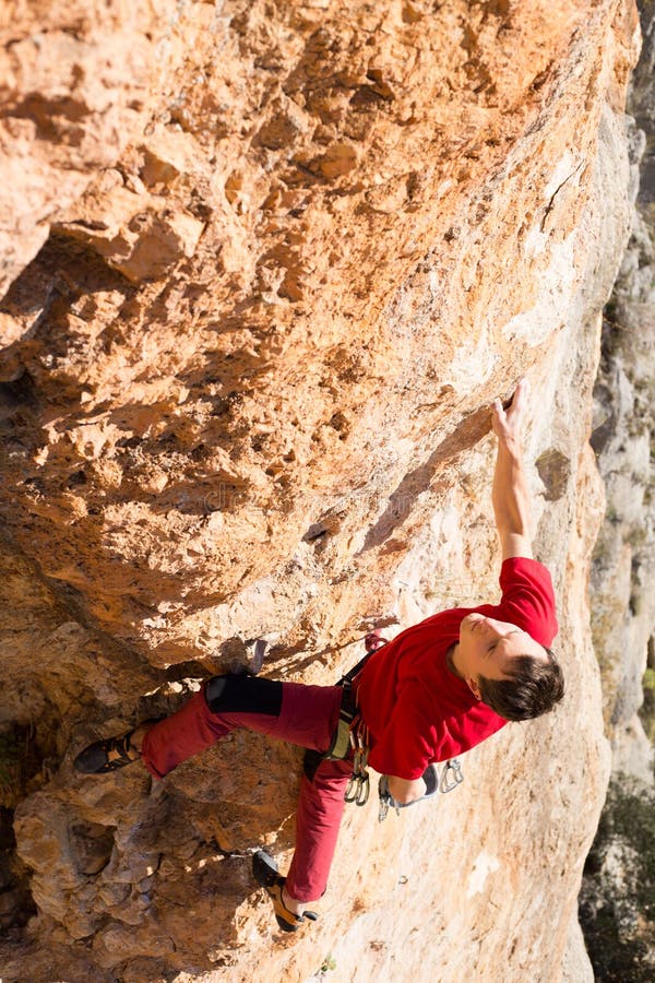 Young Climber Hanging by a Cliff Stock Image - Image of forest, courage ...