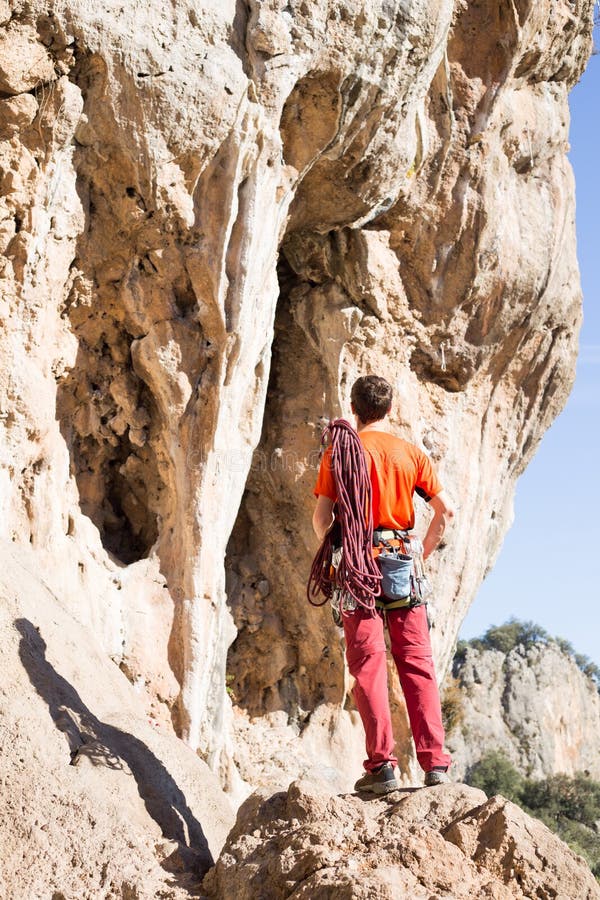 Young Climber Hanging by a Cliff Stock Image - Image of hiking, explore ...